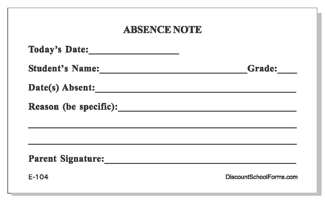 Absence Note Pad School Forms